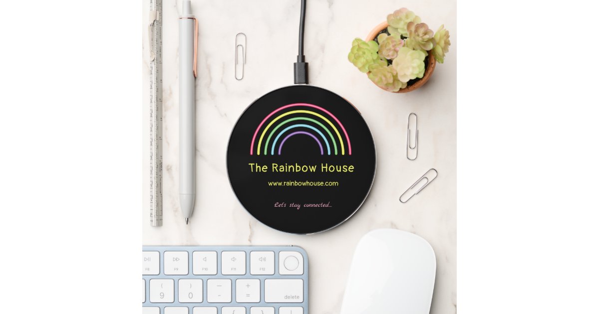 Neon Rainbow Custom Business Wireless Charger | Zazzle