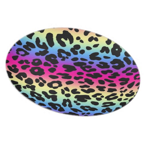 Neon Rainbow Leopard Pattern Print Dinner Plate | Zazzle