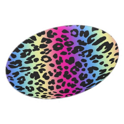 Neon Rainbow Leopard Pattern Print Dinner Plate | Zazzle