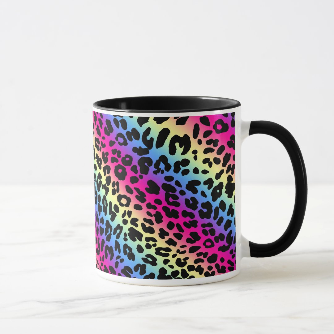 Neon Rainbow Leopard Pattern Print Mug | Zazzle