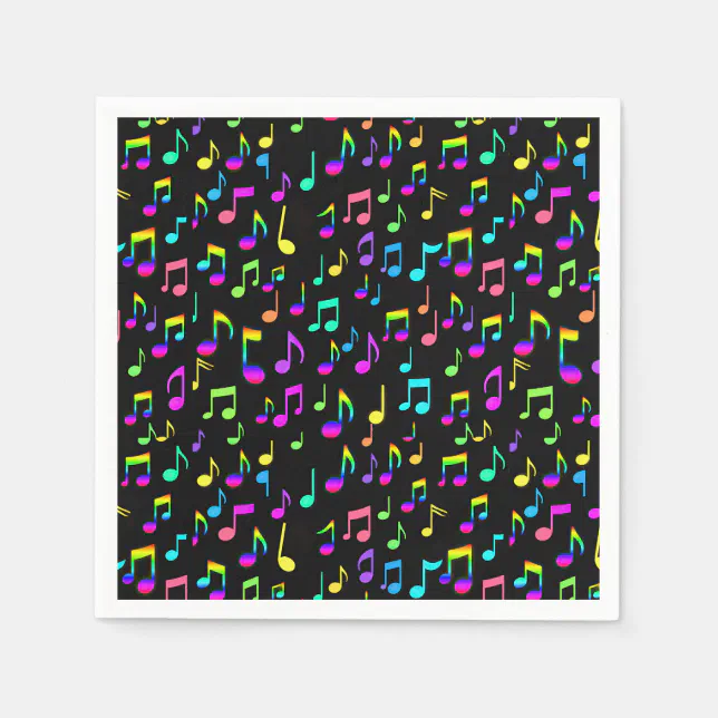 Neon Rainbow Musical Notes On Black Napkins | Zazzle