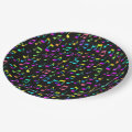 Neon Rainbow Musical Notes On Black Paper Plates | Zazzle