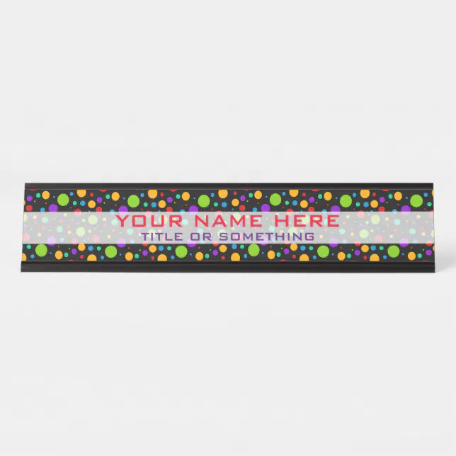 Neon Rainbow Polka Dots Desk Name Plate | Zazzle