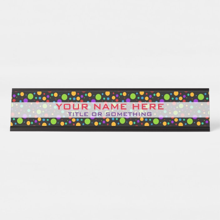 Neon Rainbow Polka Dots Desk Name Plate | Zazzle.com