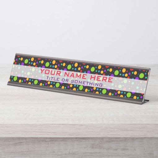 Neon Rainbow Polka Dots Desk Name Plate | Zazzle