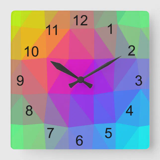 Neon Rainbow Square Wall Clock | Zazzle