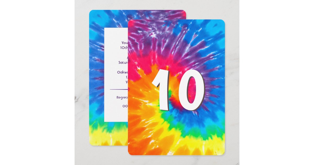Neon Rainbow Tie Dye 10th Birthday Invitation | Zazzle