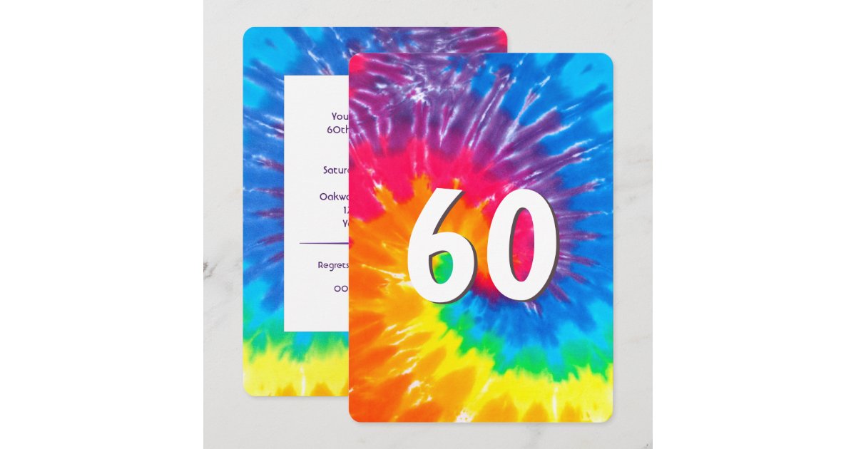 Neon Rainbow Tie Dye 60th Birthday Invitation | Zazzle