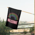 Neon Rainbow Welcome House Flag | Zazzle