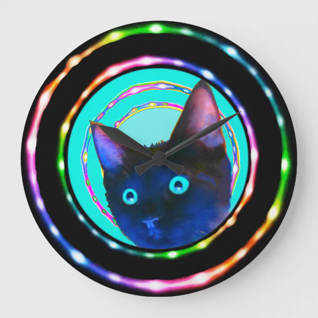 NEON RAVE CRAZY KITTY CLOCK! LARGE CLOCK | Zazzle