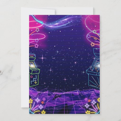 Neon retro video arcade gaming birthday party invitation | Zazzle
