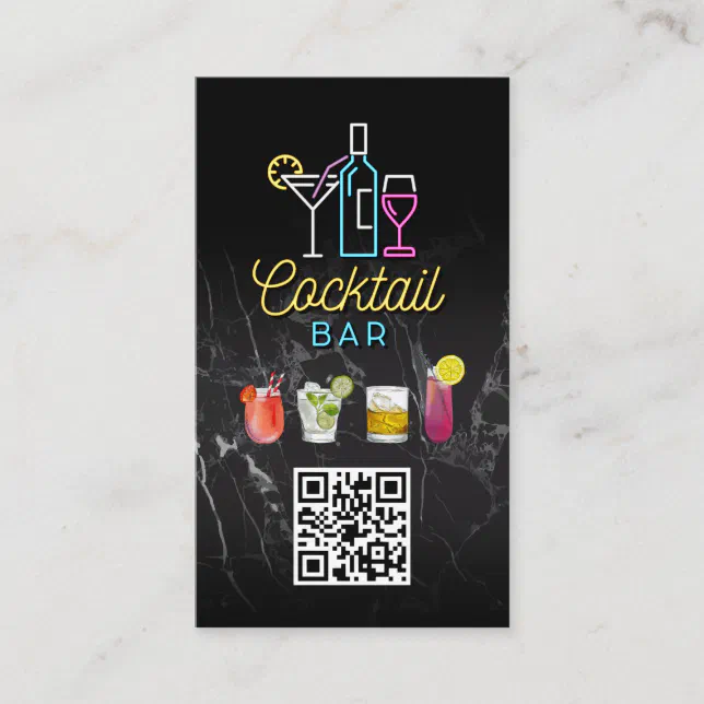 Neon Sign Cocktails | QR Code Business Card | Zazzle