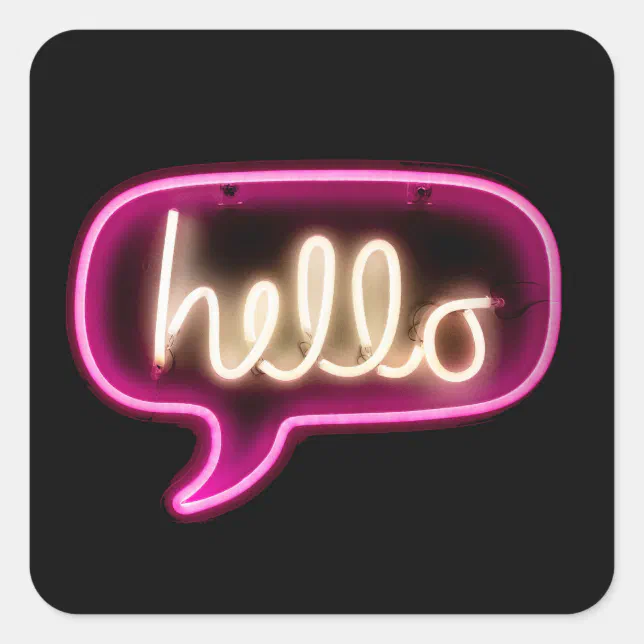 neon sign hello square sticker | Zazzle