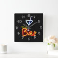Neon Sign Home Bar Personalized Square Wall Clock | Zazzle