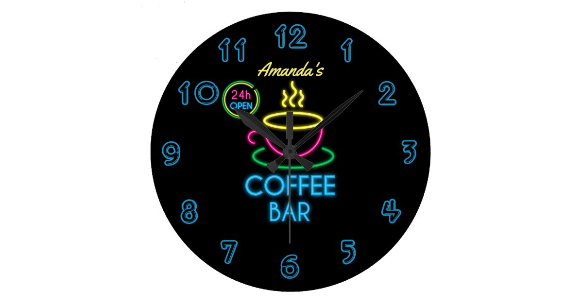 Neon Sign Personalized Coffee Bar Large Clock | Zazzle