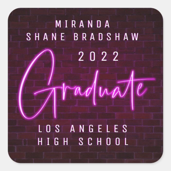 Neon Sign Pink Graduate Square Sticker | Zazzle.com