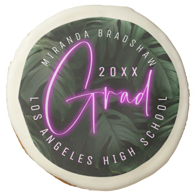 Neon Sign Pink Tropical Leaves Grad Sugar Cookie | Zazzle