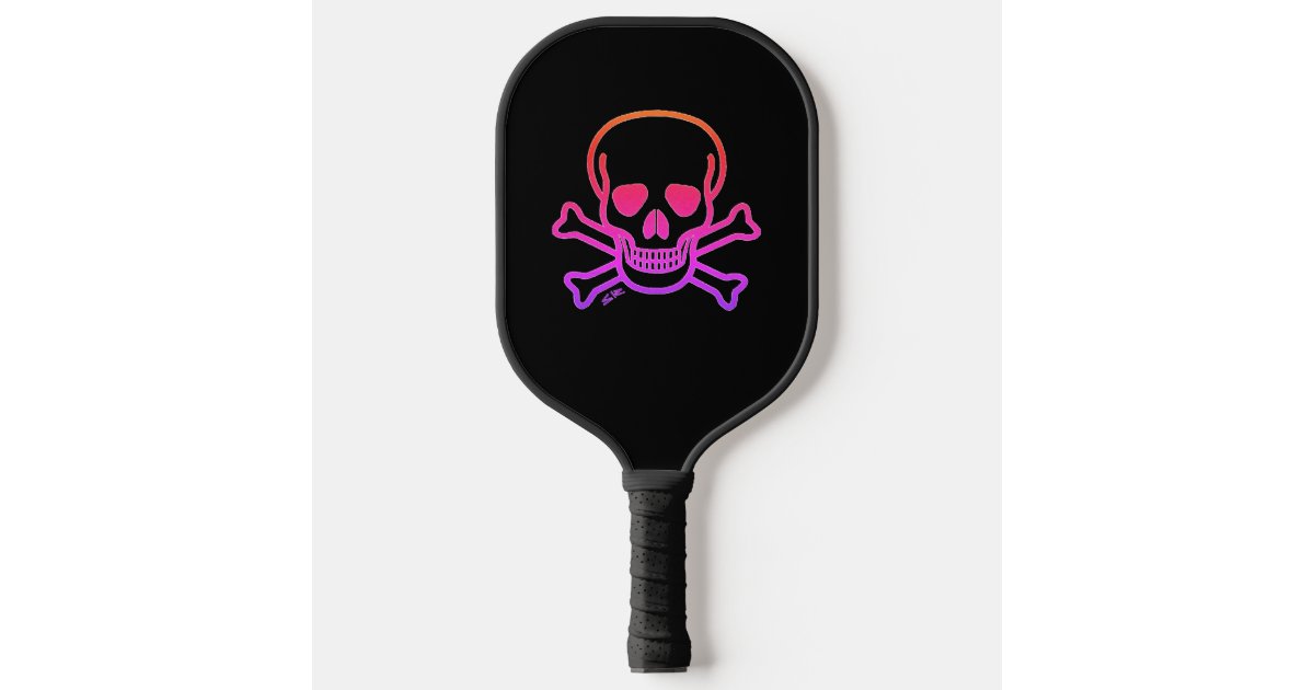 Neon Skull black pickleball paddle | Zazzle