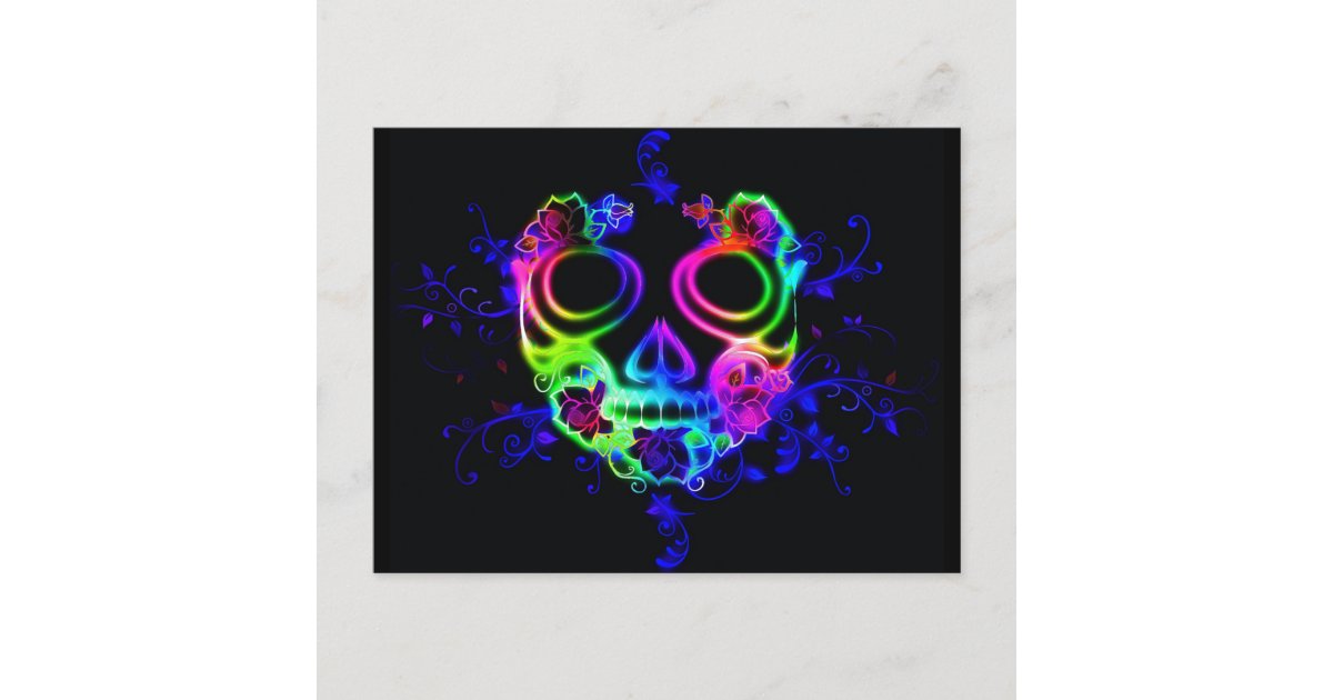 neon skull face postcard | Zazzle