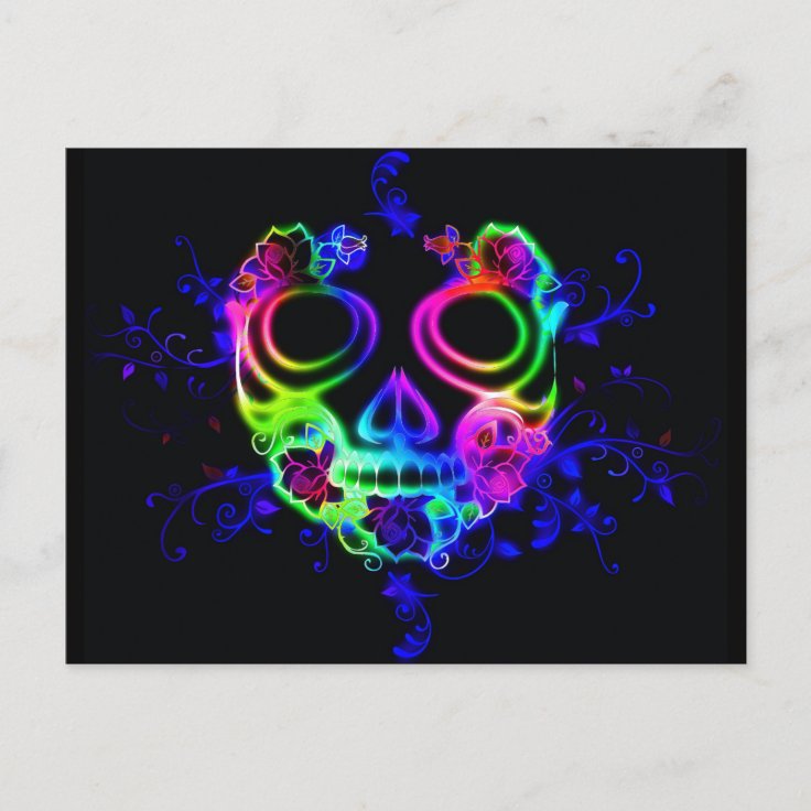 neon skull face postcard | Zazzle