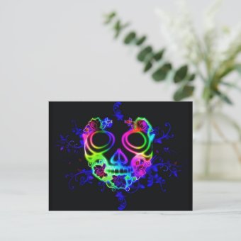 neon skull face postcard | Zazzle