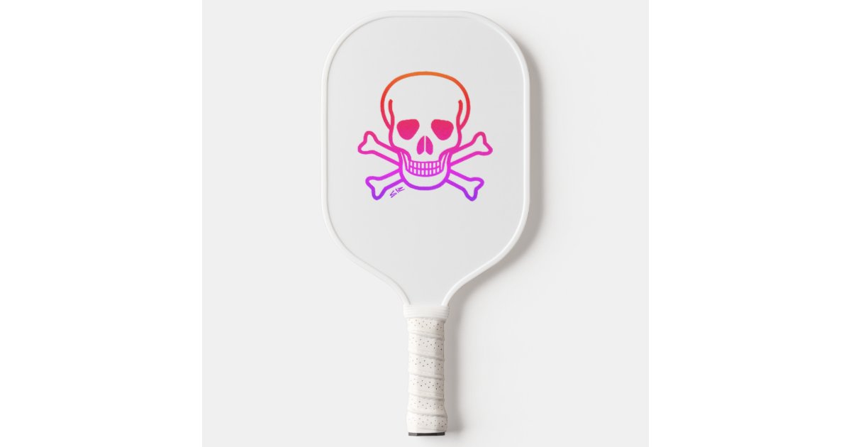 Neon Skull white pickleball paddle | Zazzle
