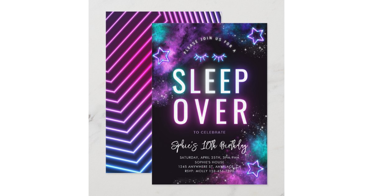 Neon Sleepover Invitation | Slumber Party | Zazzle