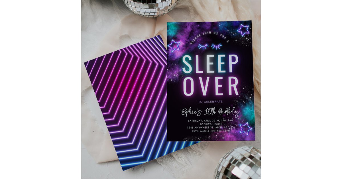 Neon Sleepover Invitation | Slumber Party | Zazzle