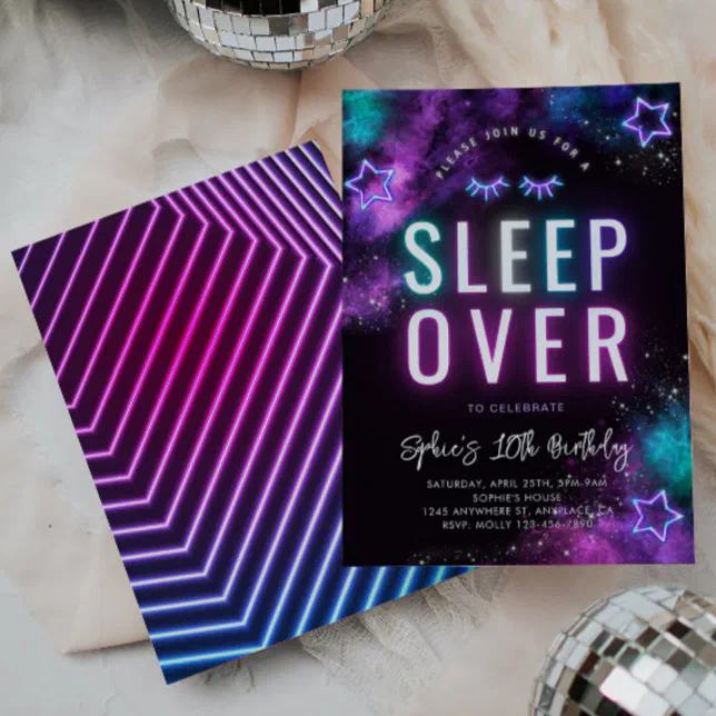 Neon Sleepover Invitation | Slumber Party | Zazzle