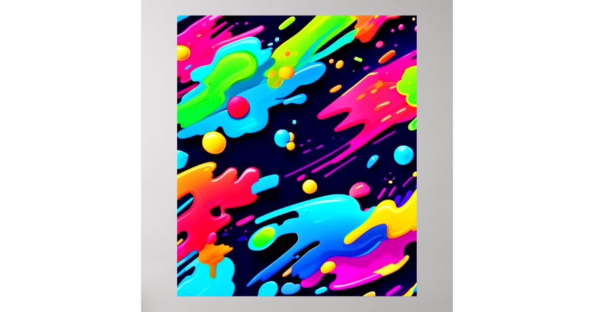 Neon Splatter Flow Art Poster | Zazzle