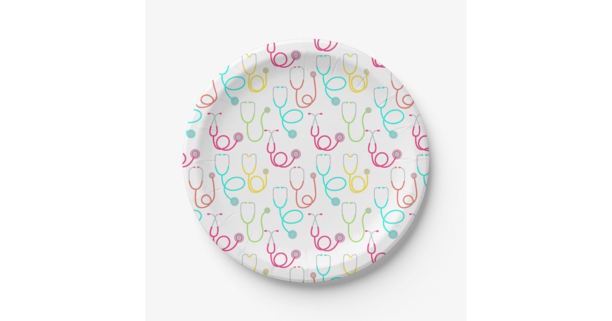 Neon Stethoscope Pattern Paper Plates | Zazzle