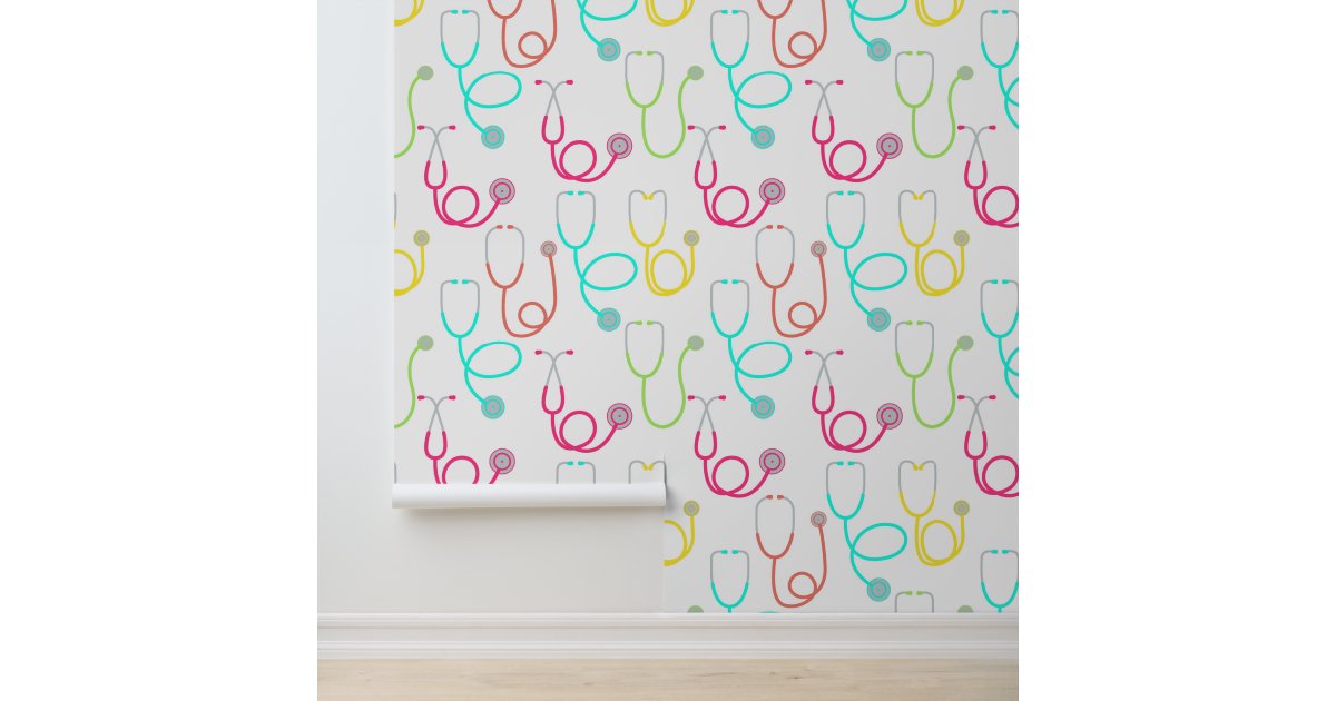 Neon Stethoscope Pattern Wallpaper | Zazzle