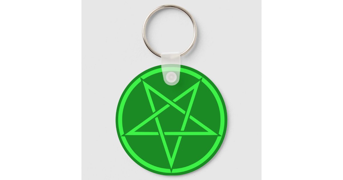 Neon style green Pentacle pentagram Keychain | Zazzle