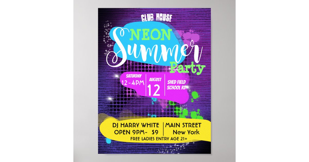 NEON SUMMER PARTY POSTER | Zazzle