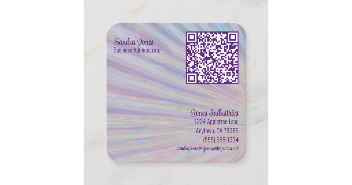 Neon Swoosh Design QR Code 7 Line Custom Square Business Card | Zazzle