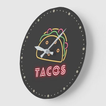 Neon Tacos Symbol & Text Large Clock | Zazzle