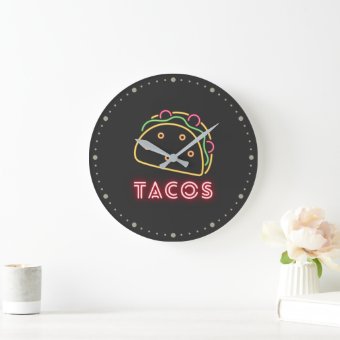 Neon Tacos Symbol & Text Large Clock | Zazzle