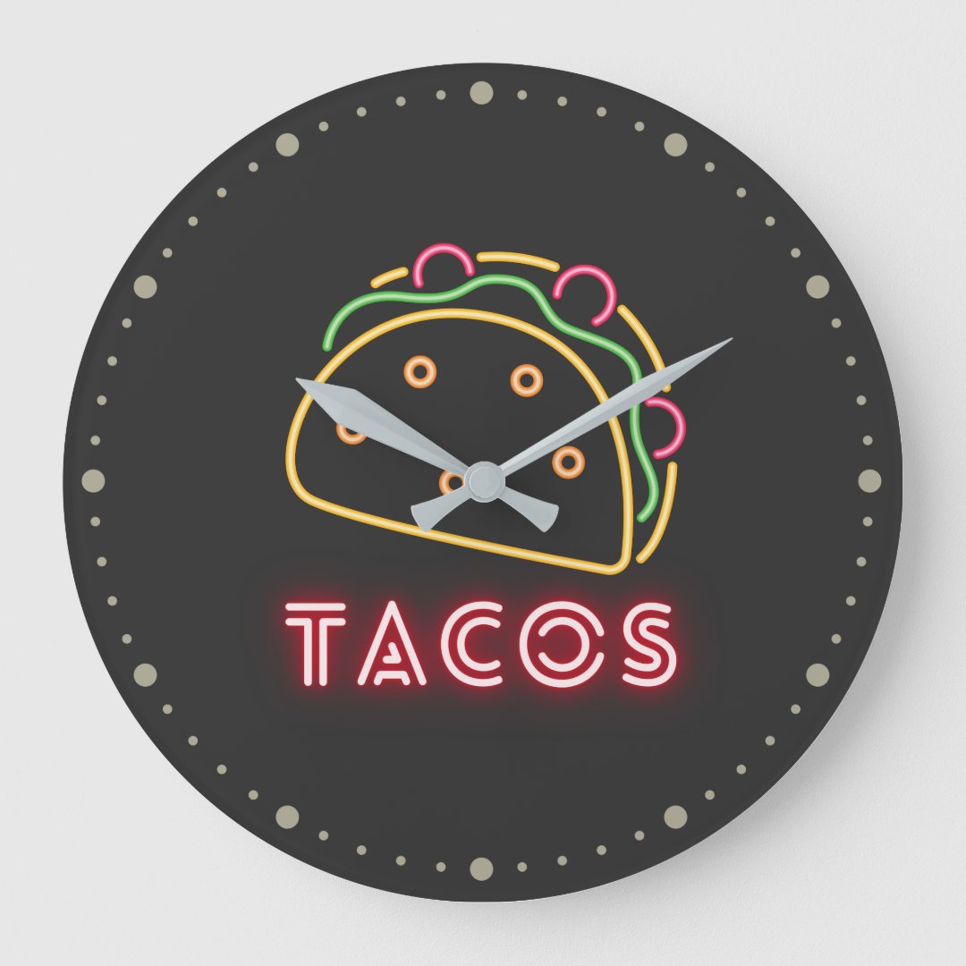 Neon Tacos Symbol & Text Large Clock | Zazzle