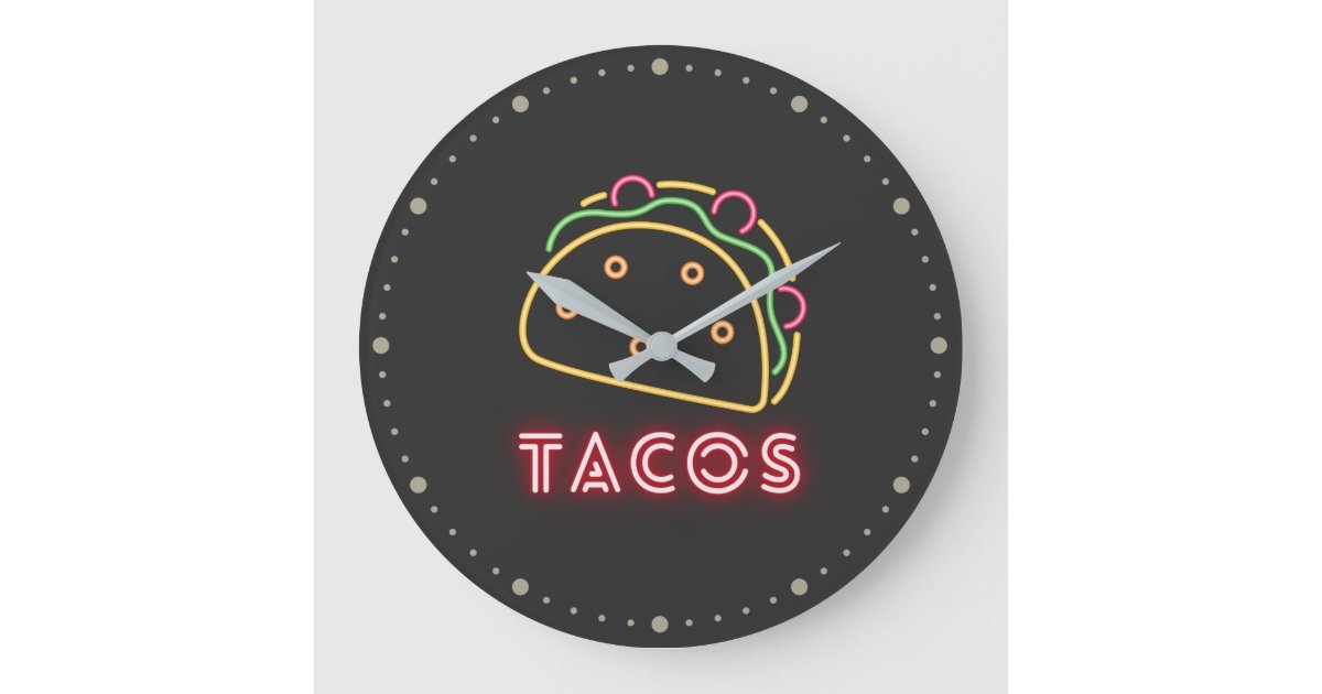 Neon Tacos Symbol & Text Large Clock | Zazzle