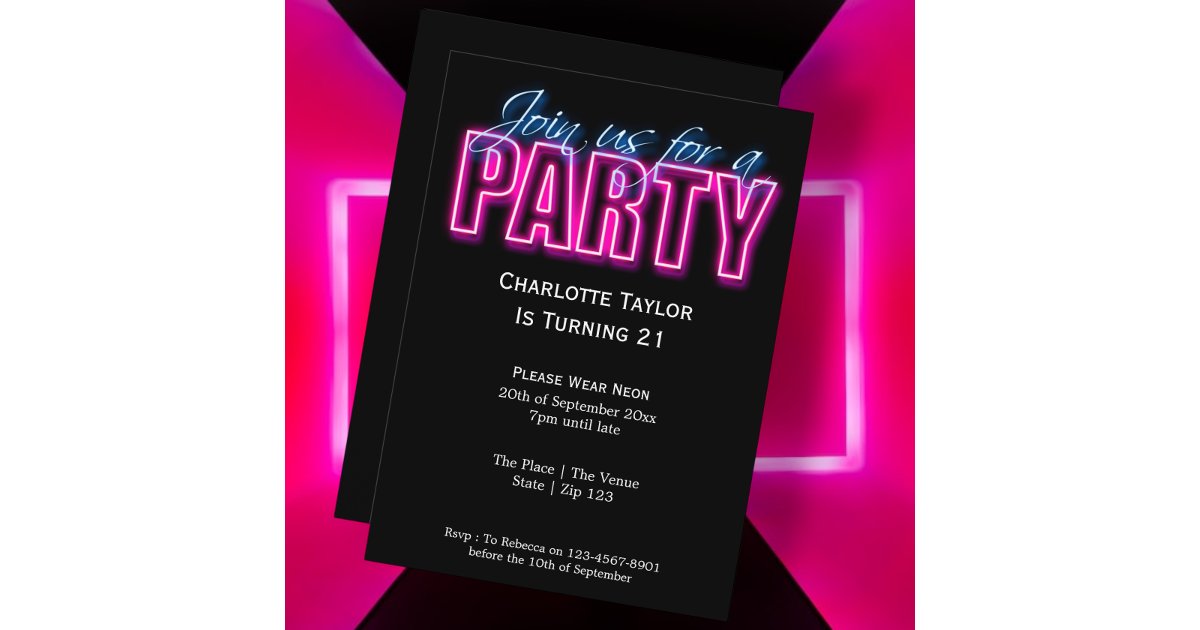 Neon Themed Party Invitation | Zazzle