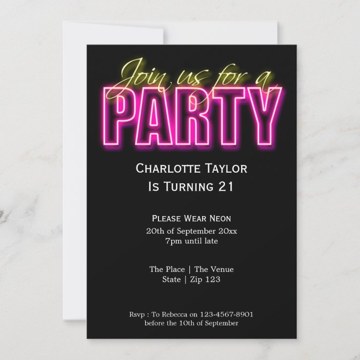 Neon Themed Party Invitation | Zazzle