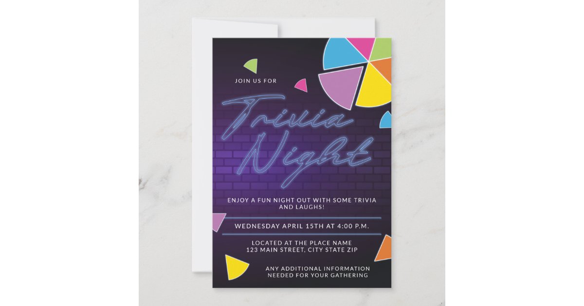Neon Trivia Night Party Invitation | Zazzle
