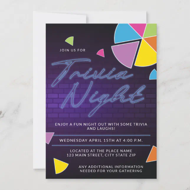 Neon Trivia Night Party Invitation | Zazzle