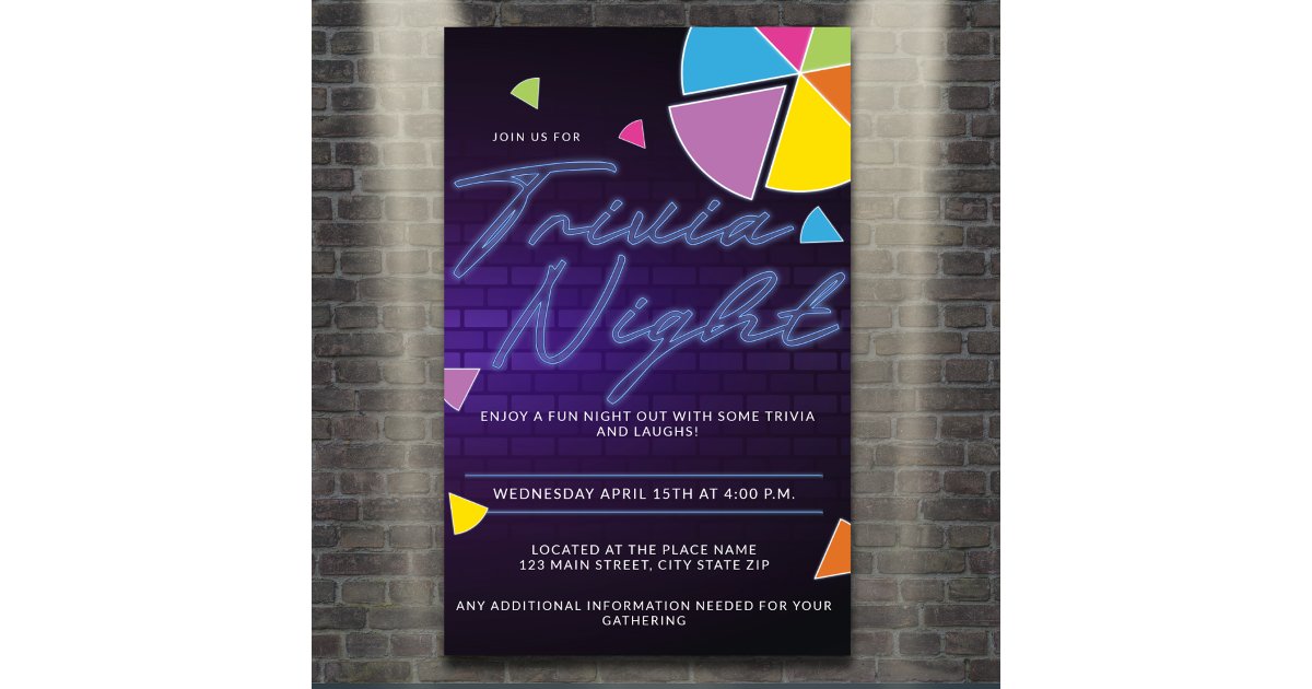 Neon Trivia Night Party Poster | Zazzle
