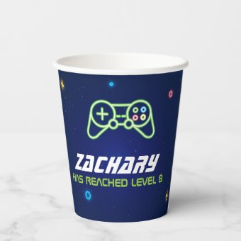 Neon Video Game Arcade Birthday Party Paper Cup | Zazzle