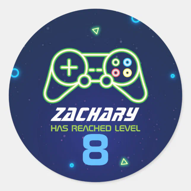 Neon Video Game Arcade Birthday Party Sticker | Zazzle