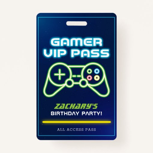 Neon Video Game Arcade Party VIP Badge | Zazzle
