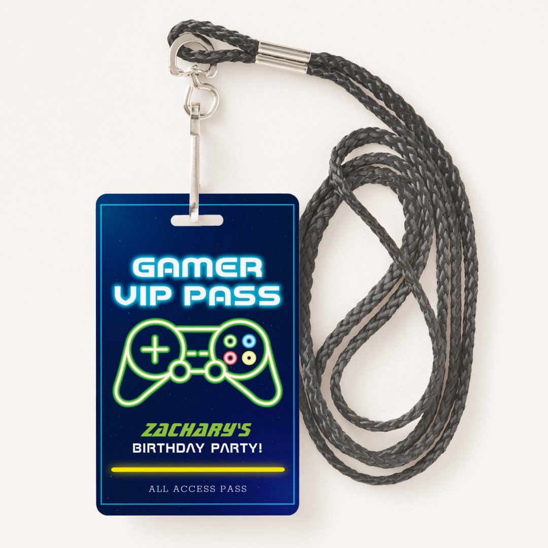 Neon Video Game Arcade Party VIP Badge | Zazzle