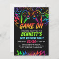 Neon Video Game Controller Birthday Invitation | Zazzle