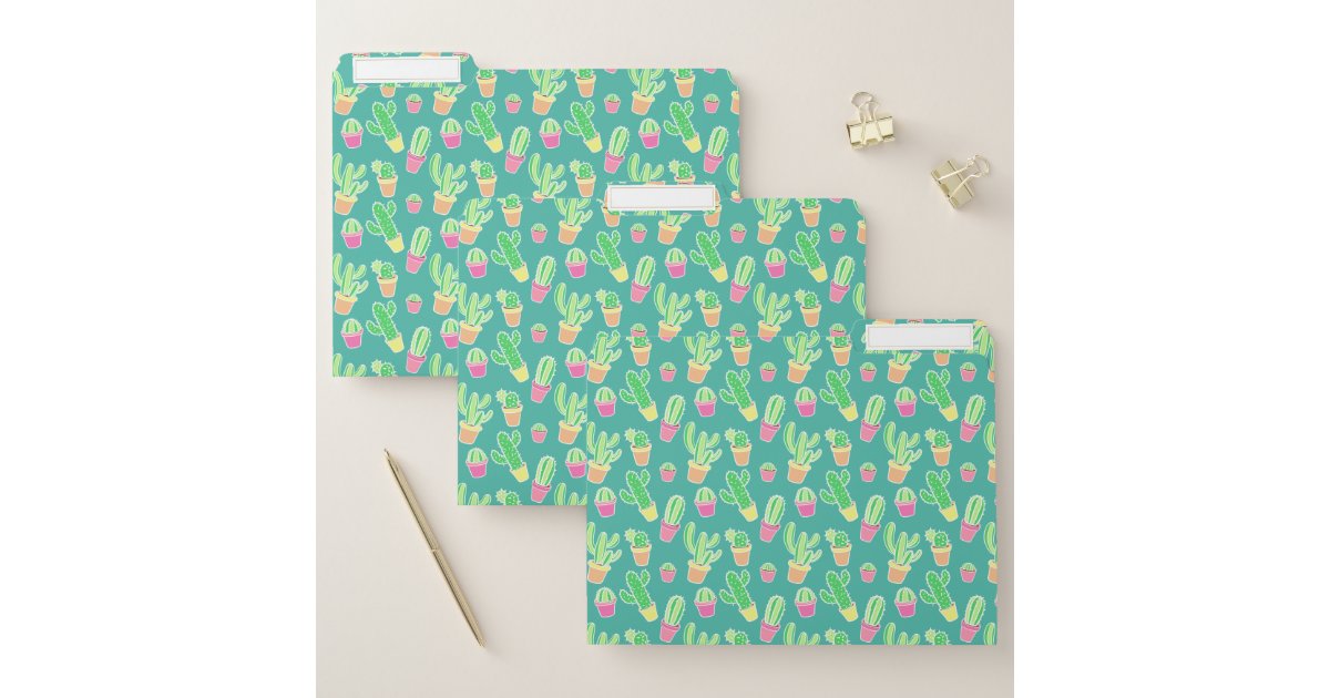 Neon Watercolor Cactus In Pots Pattern File Folder | Zazzle